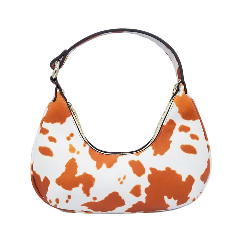 Brown Cow Print Hobo Shoulder Bag - Gem